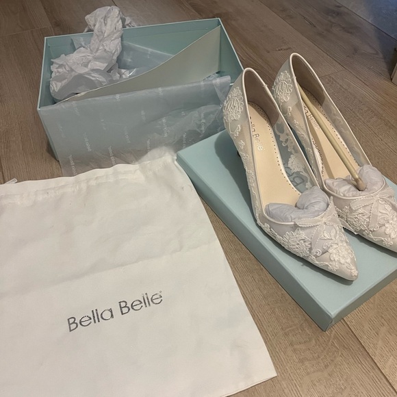 Bella Belle | Shoes | Bella Belle Wedding Heels Monica Floral Lace Embroidered Ivory Bridal ...